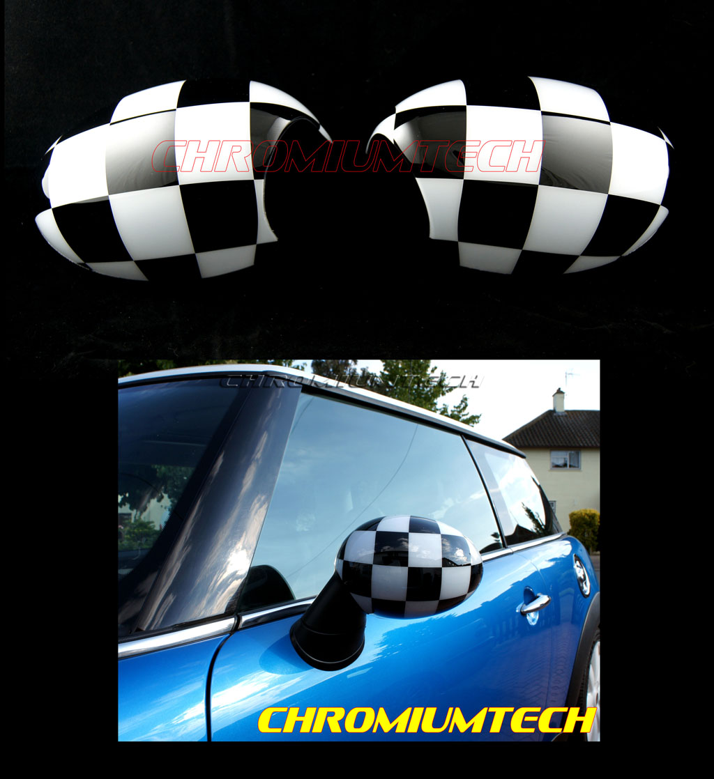 Chequered Flag Mirror Cap Covers for MK1 2001-2006 MINI Cooper/ ONE ...